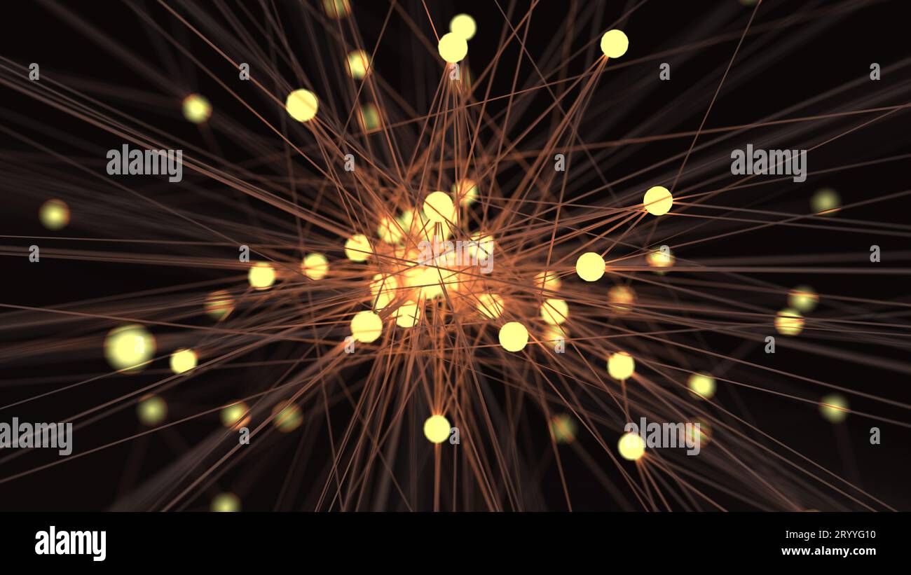 Abstract yellow light bulb futuristic technology network node. Cable ...