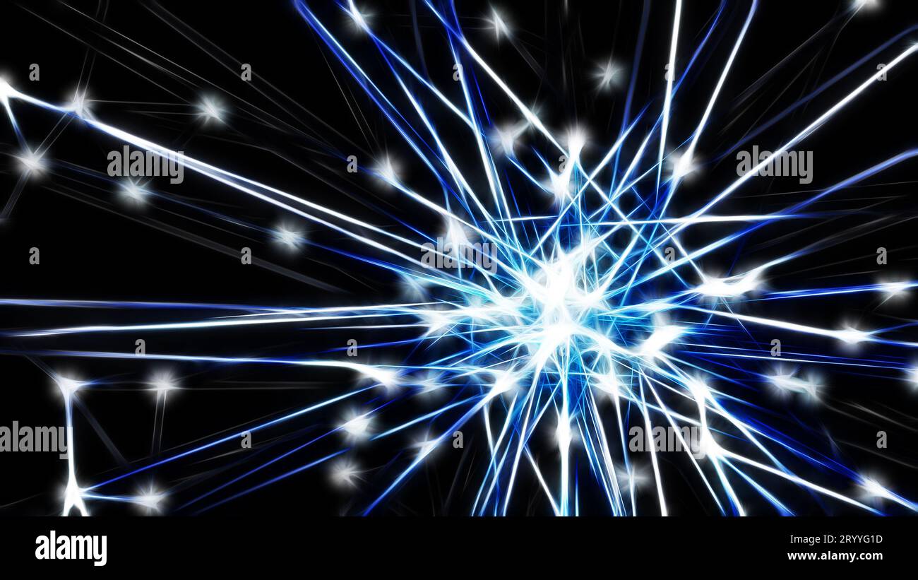 Abstract Blue Futuristic Technology Network Node Cable Data Line Transmission Links And