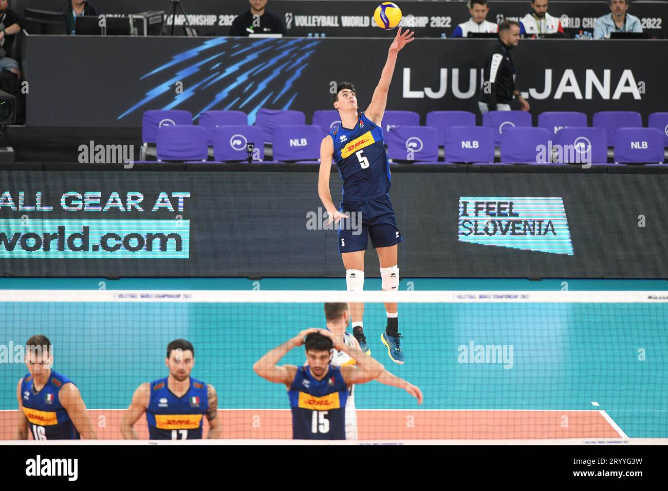 Alessandro Michieletto (Italy) serving. Volleyball World Championship 2022 Stock Photo - Alamy
