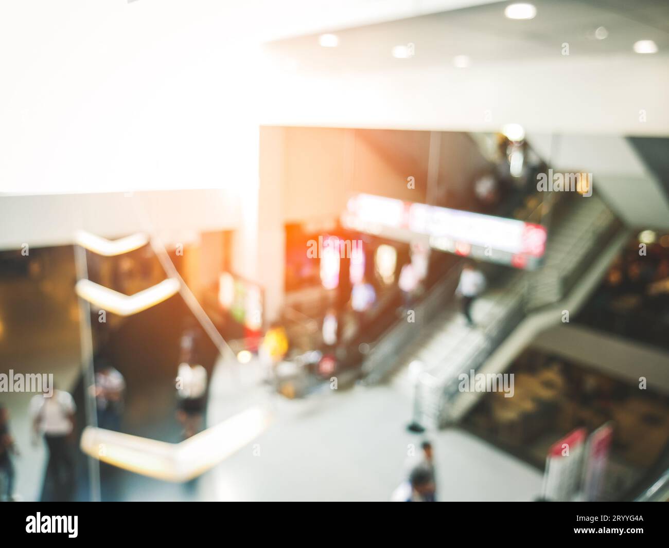 Blurry background of department store with crowd people in convention ...