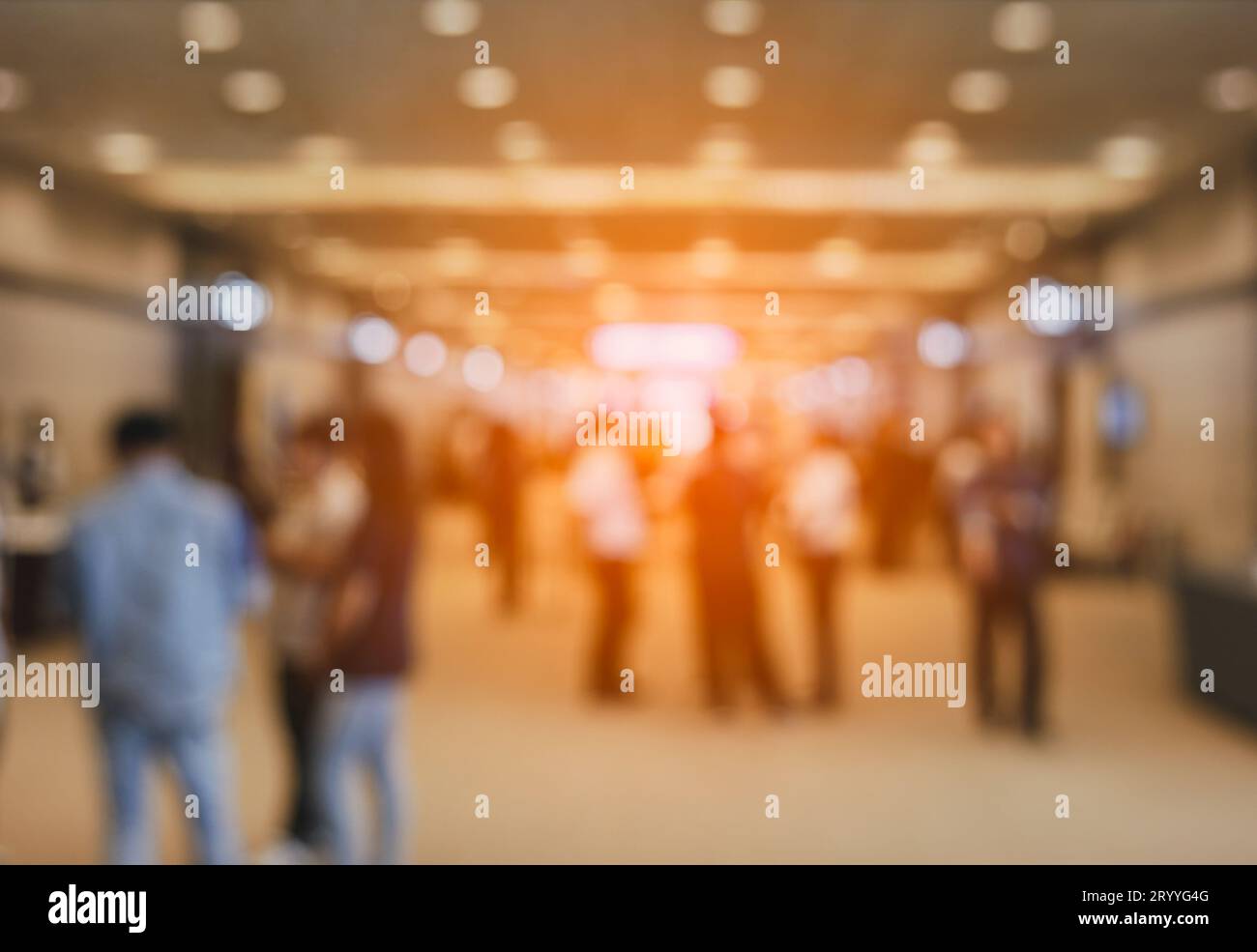 Blurry background of exhibition expo with crowd people in convention ...