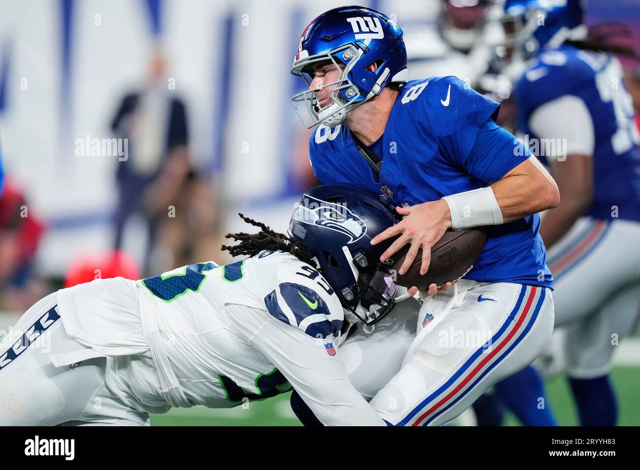 Seattle Seahawks defensive tackle Myles Adams (95) sacks New York ...