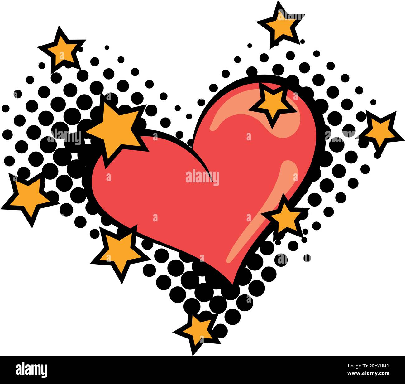 love pop art red heart with stars vector isolated Stock Vector Image ...