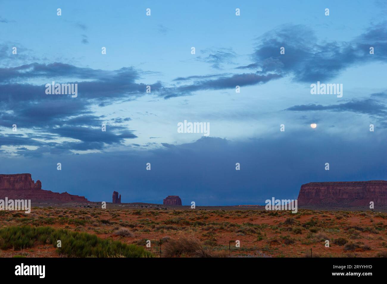 View of Monument Valley in Utah in moonlight. Sunset at Monument Valley ...