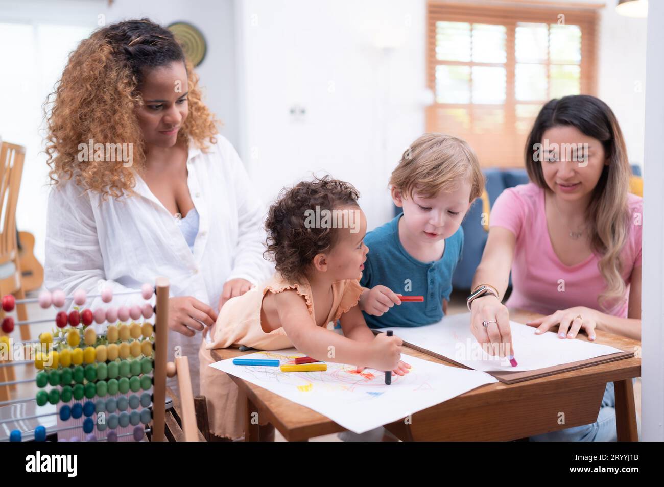 A little child's imagination is represented through colored pencil ...
