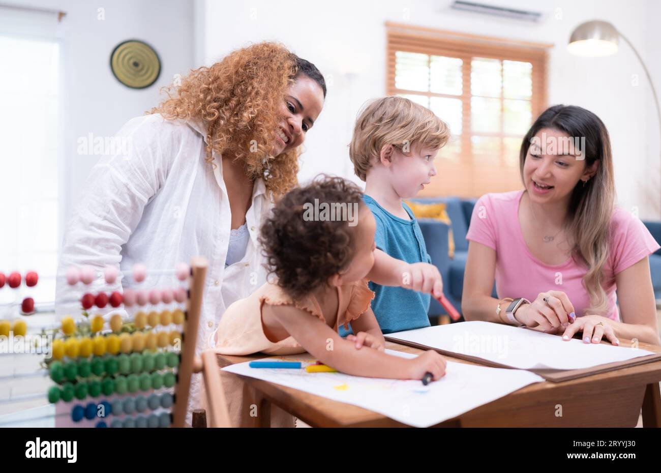 A little child's imagination is represented through colored pencil ...
