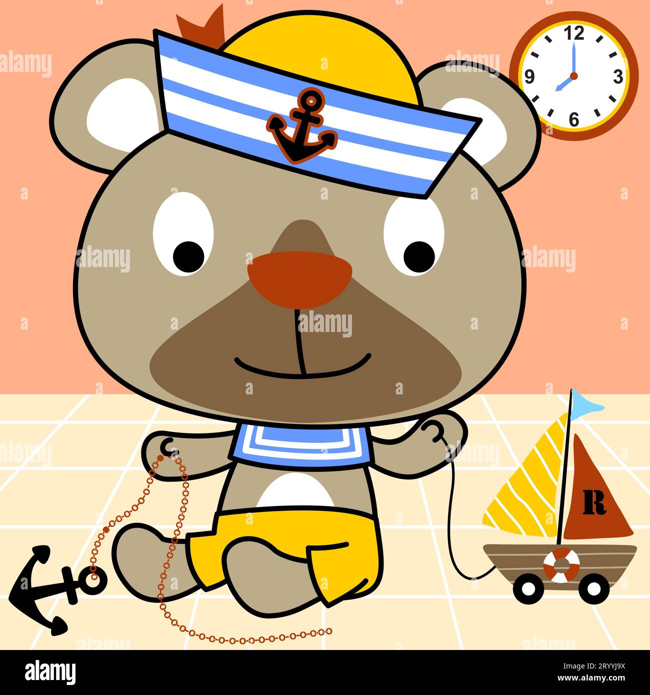 Cute bear in sailor costume with it toys, vector cartoon illustration ...