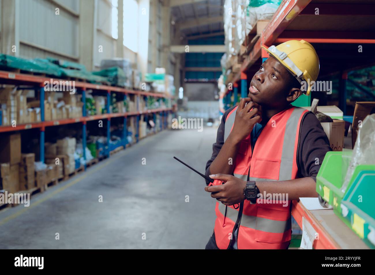Portrait of warehouse workers in a large warehouse with their own ...