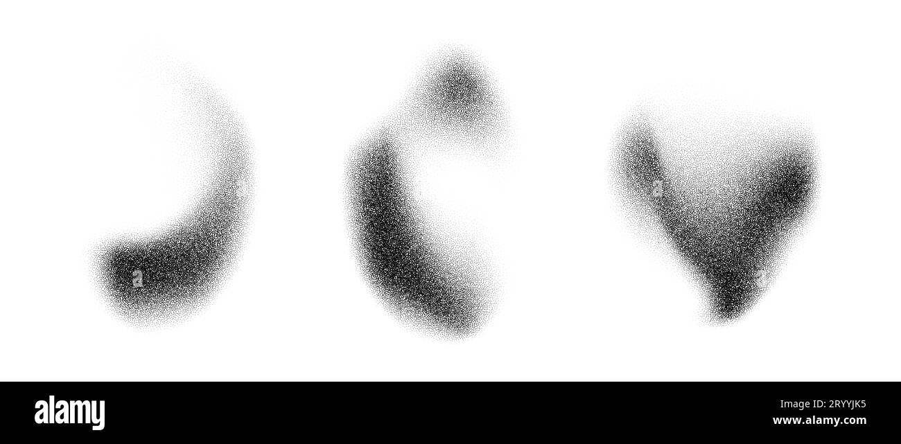 Abstract dotted smudge elements. Noise grain stippled gradient stains ...