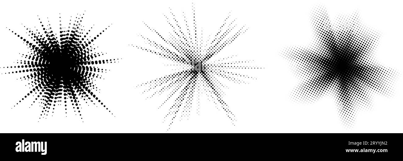 Halftone burst element set. Pop art dotted explosion blast collection ...