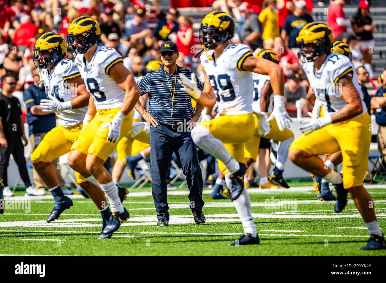 Lincoln, NE. U.S. 30th Sep, 2023. Michigan Wolverines head coach Jim Harbaugh walks on Tom ...