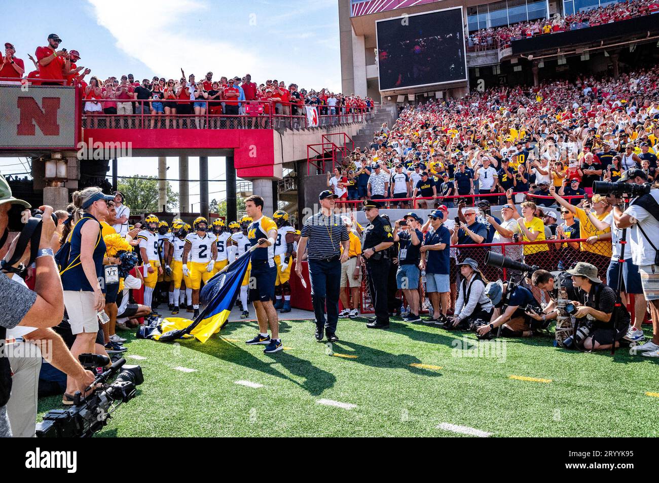 Lincoln, NE. U.S. 30th Sep, 2023. Michigan Wolverines head coach Jim Harbaugh walks on Tom ...