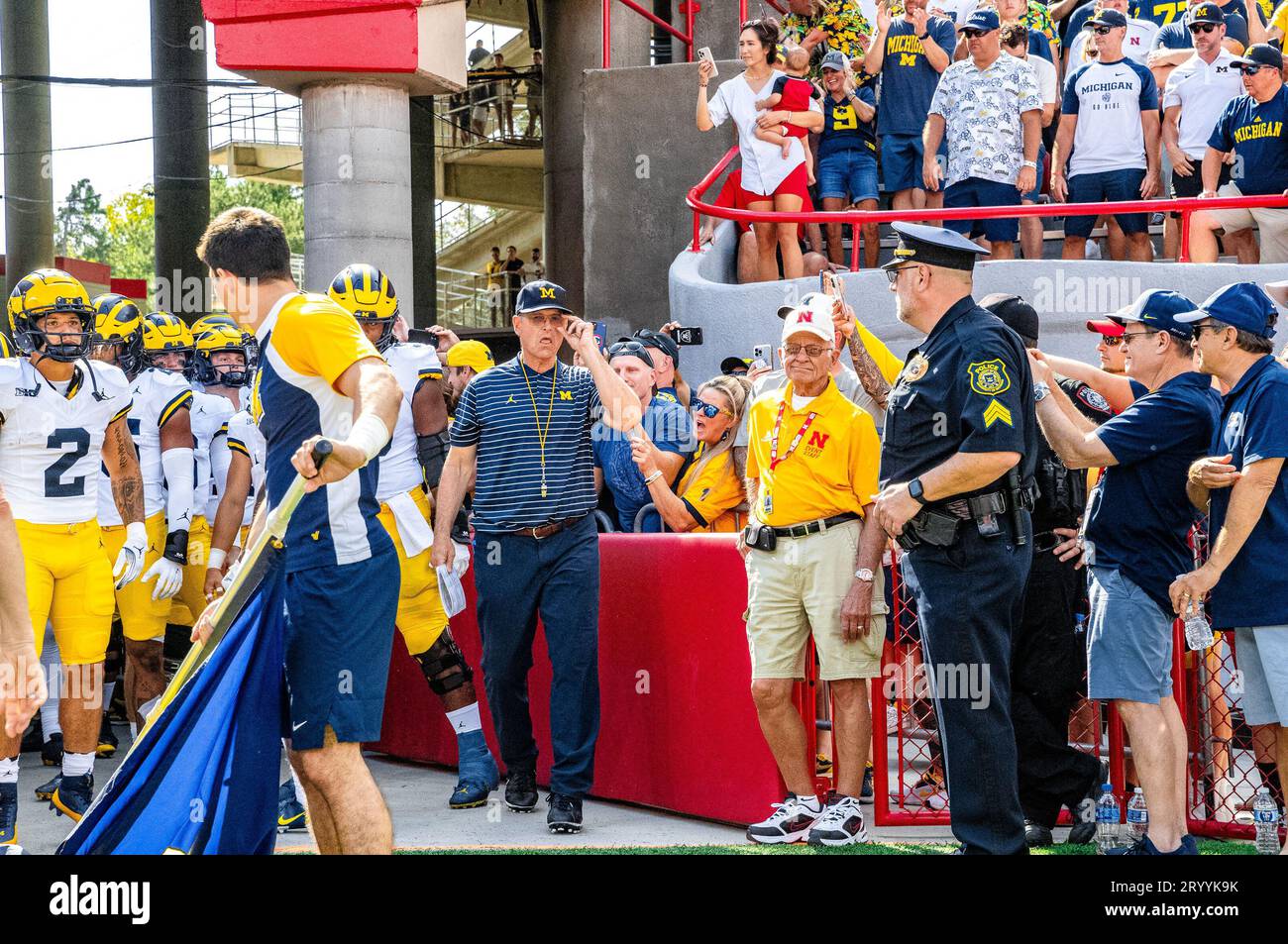 Lincoln, NE. U.S. 30th Sep, 2023. Michigan Wolverines head coach Jim Harbaugh walks on Tom ...