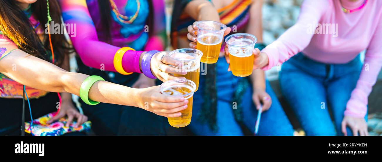 Outdoor Happy friends in summer party. friendship hanging out with ...