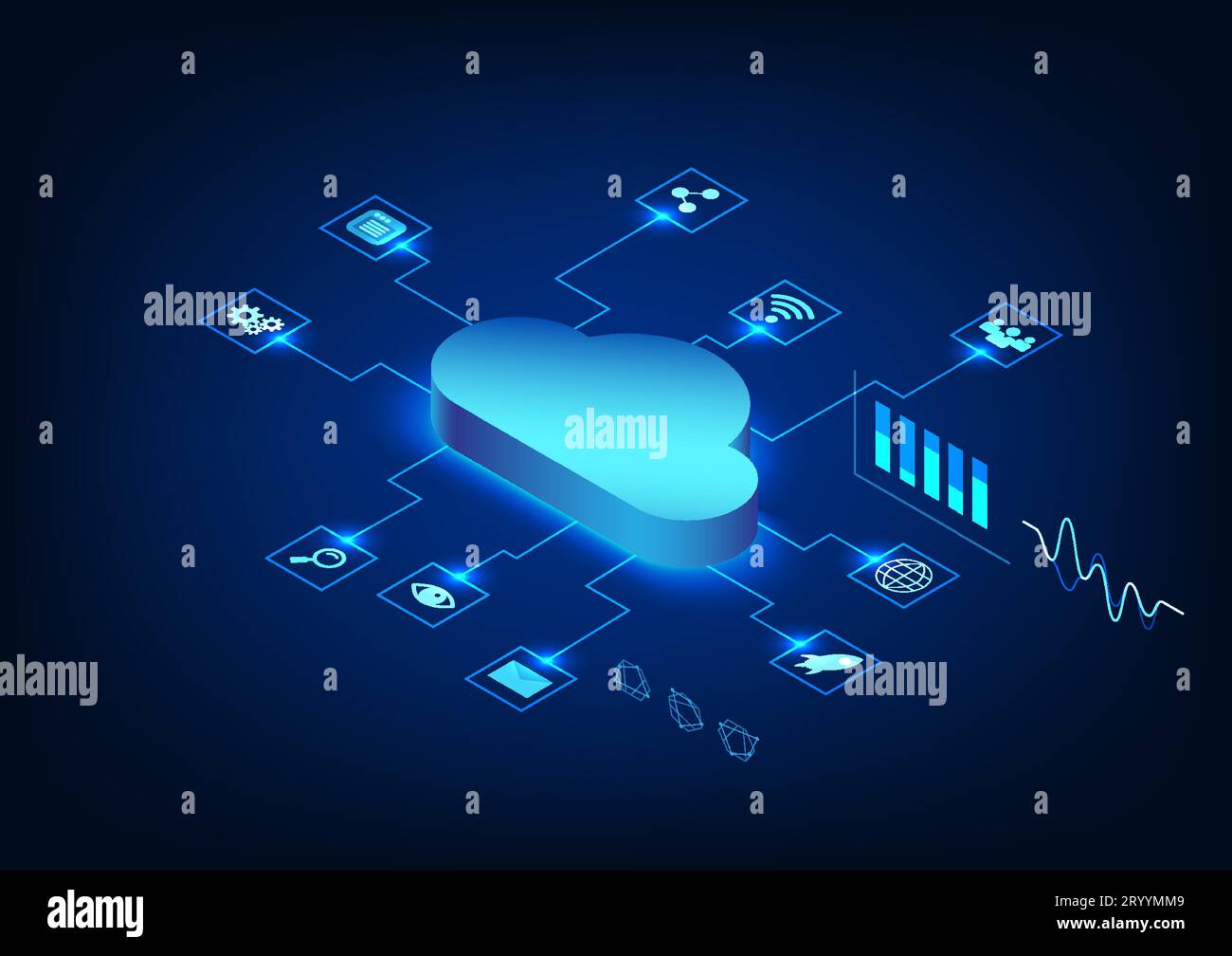 Isometric smart technology, a circuit connected to cloud technology ... Isometric smart technology, a circuit connected to cloud technology ...