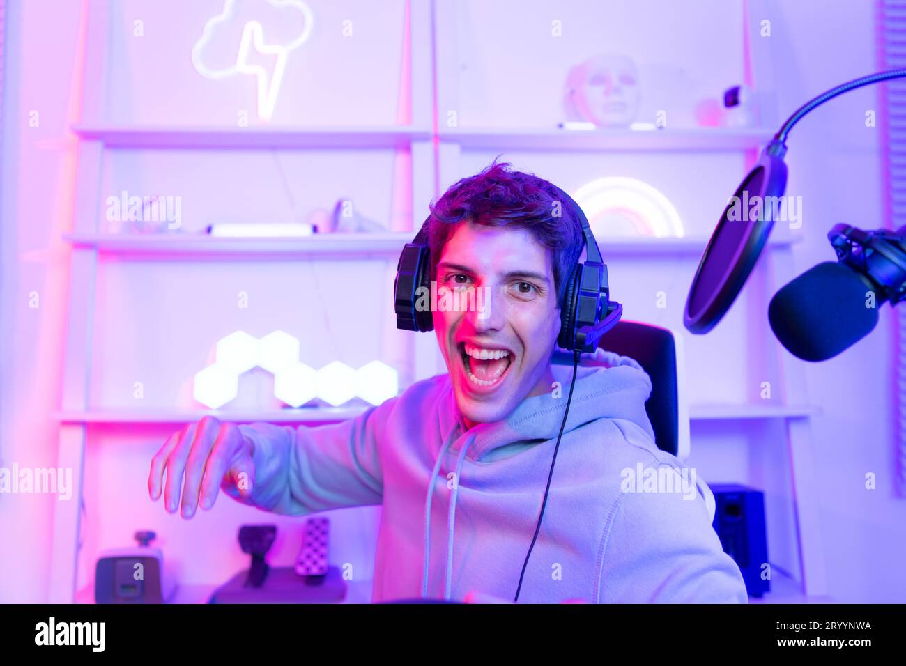 Happy streamer man winning hi-res stock photography and images - Alamy