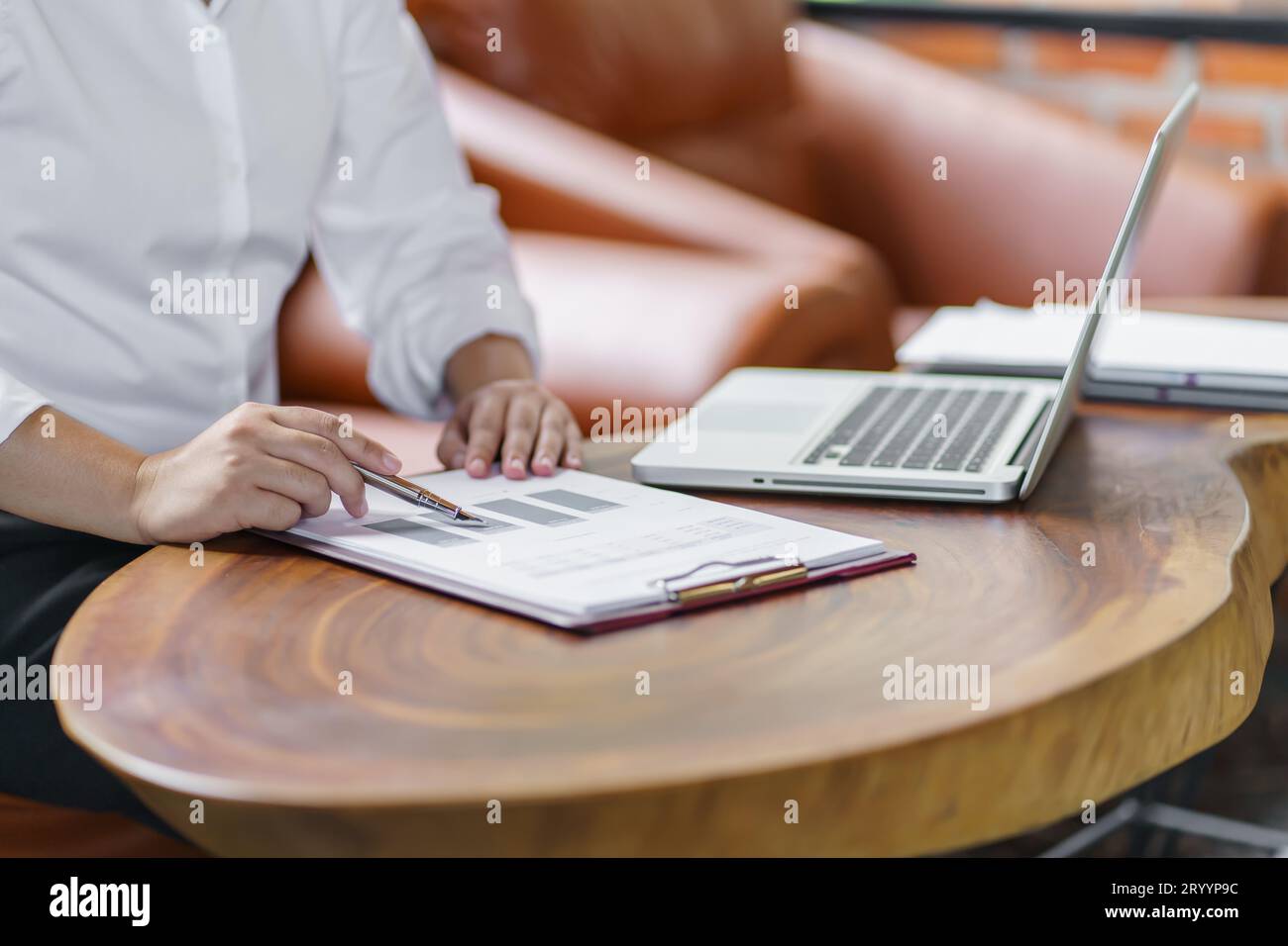 Happy young Asian Woman working on computer Business Data Analyst Stock ...