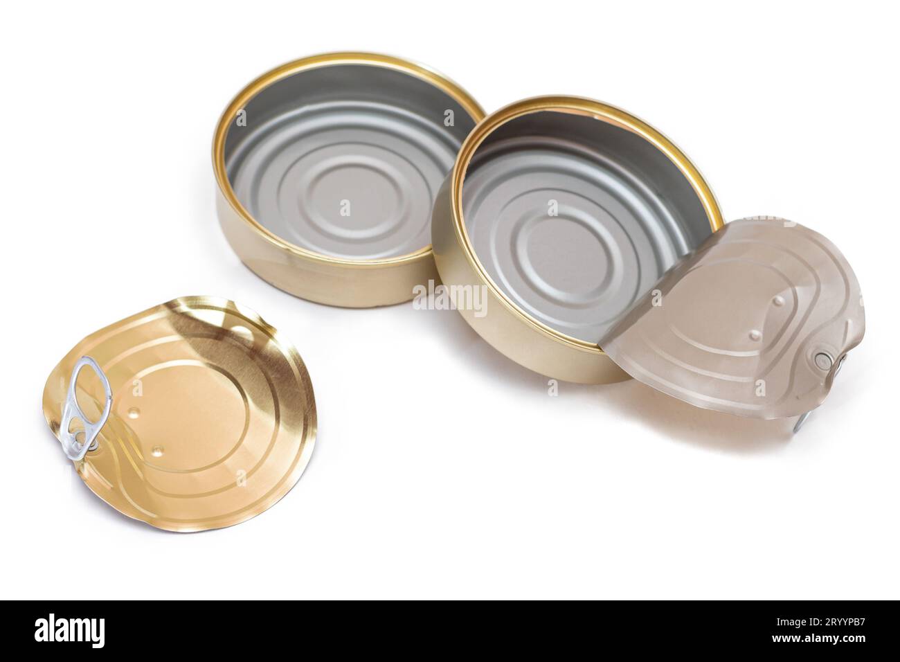 Two Opened Empty Tin Cans With Broken Cover Isolated on White ...