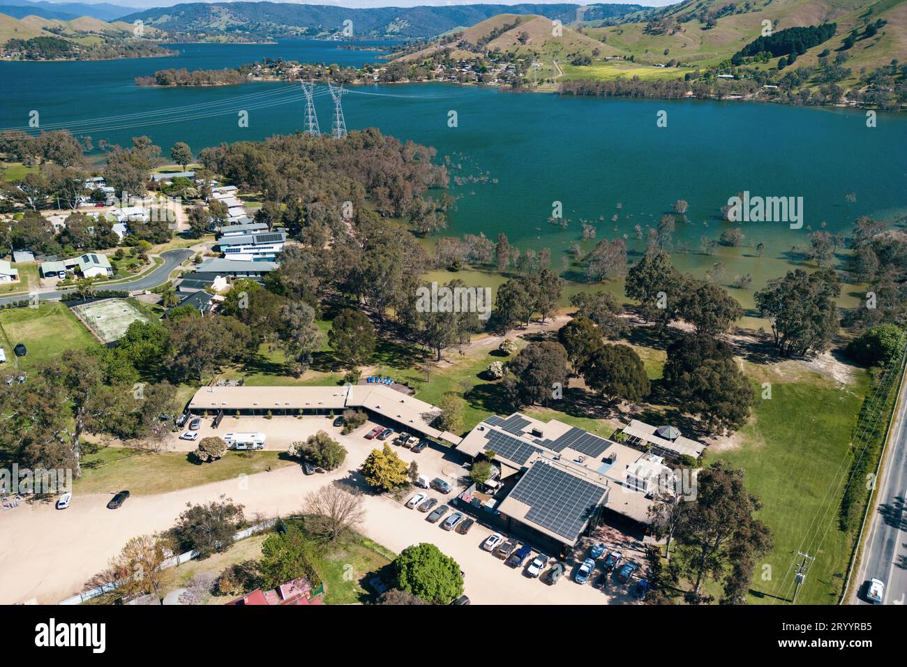 An aerial view of the Bonnie Doon Hotel situated on the banks of Lake ...