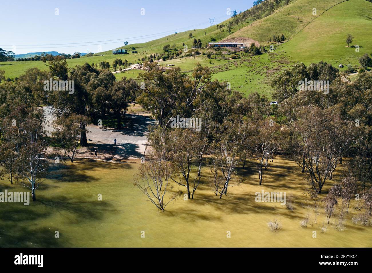 An aerial view of a boat ramp on Lake Eildon, taken from the waters ...