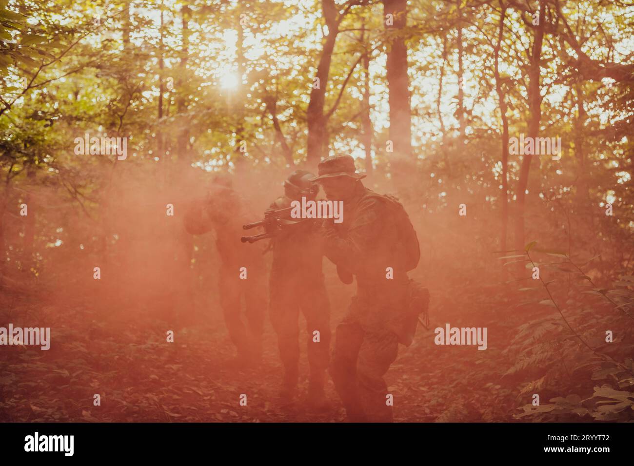 A group of modern warfare soldiers is fighting a war in dangerous ...