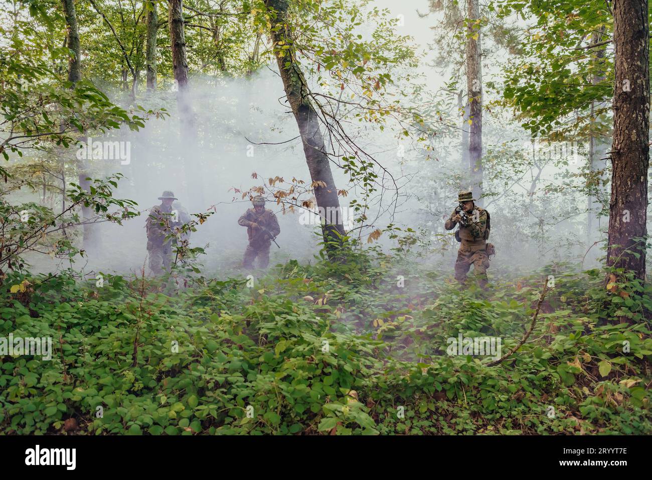 A group of modern warfare soldiers is fighting a war in dangerous ...