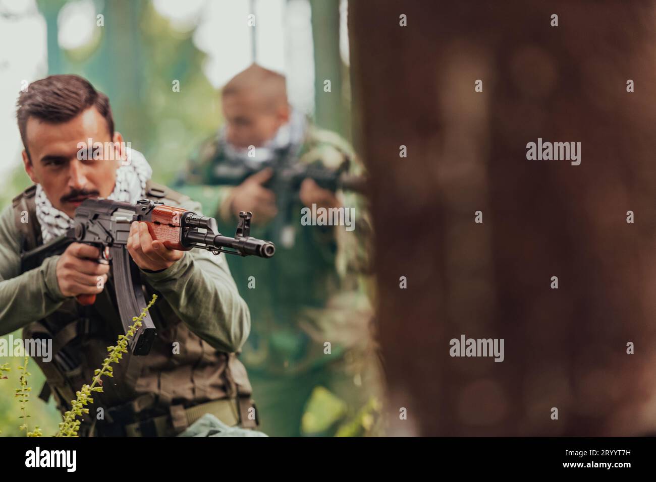 Angry terrorist militant guerrilla soldier warrior in forest Stock ...