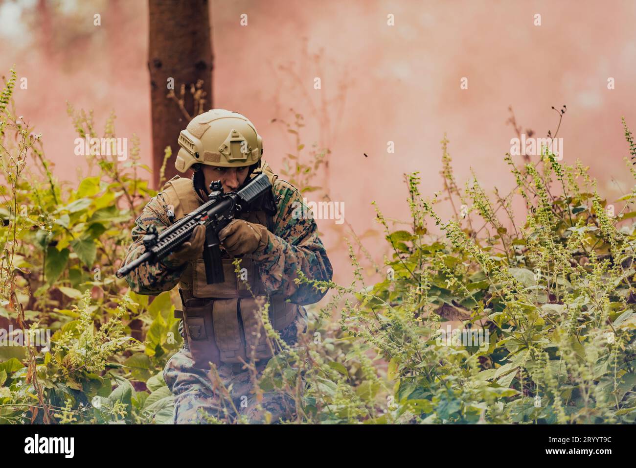 Battle of the military in the war. Military troops in the smoke Stock ...