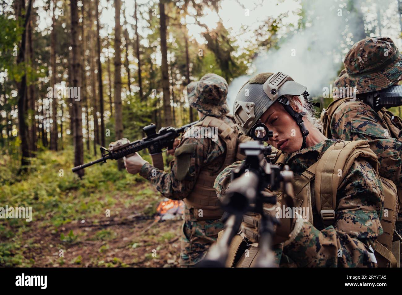 Modern Warfare Soldiers Squad Running in Tactical Battle Formation ...