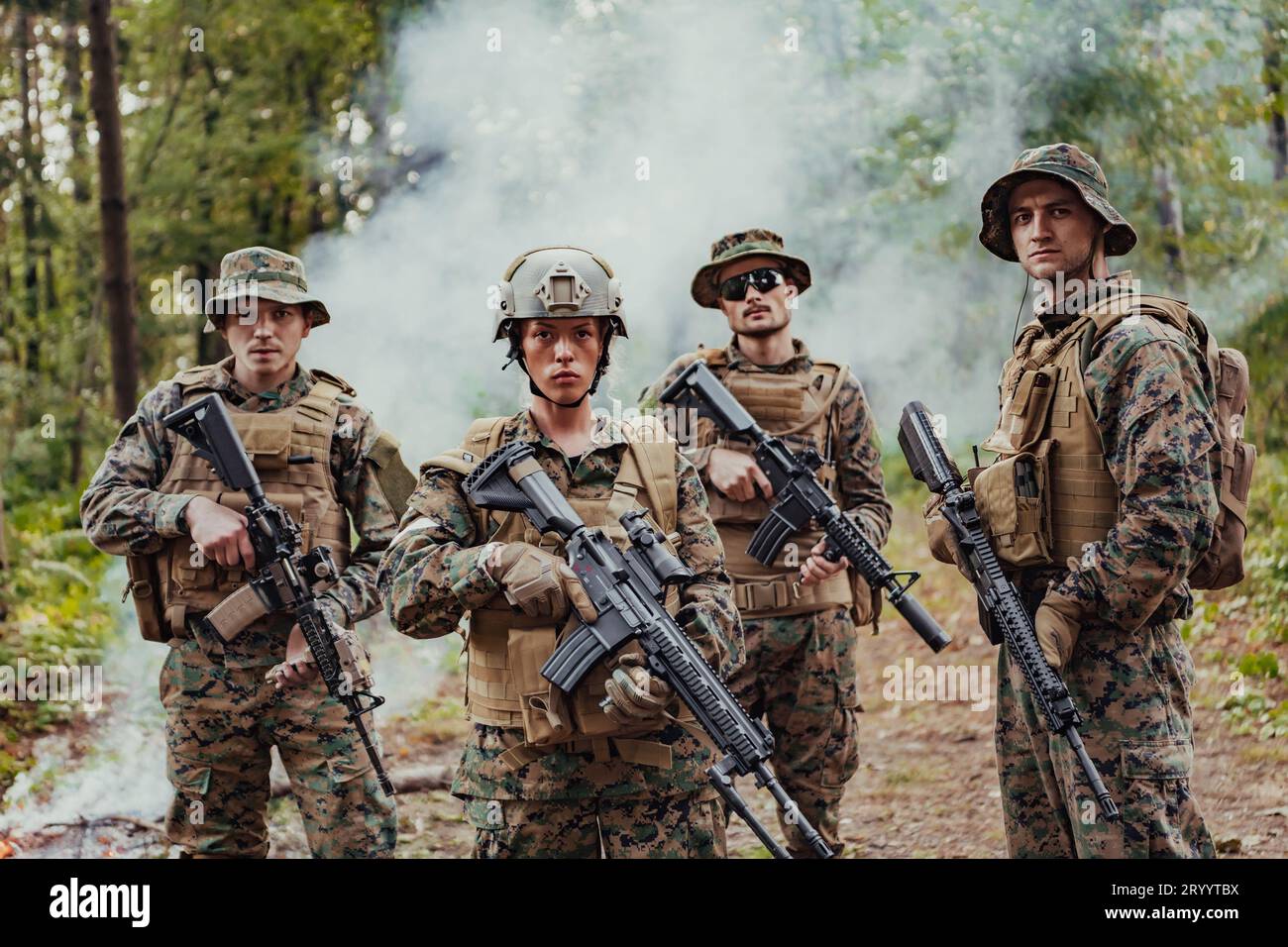 Modern Warfare Soldiers Squad Running in Tactical Battle Formation ...