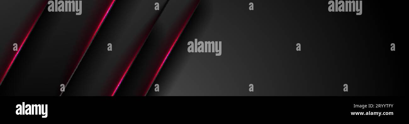 Black tech abstract banner design with red neon laser lines. Glowing ...