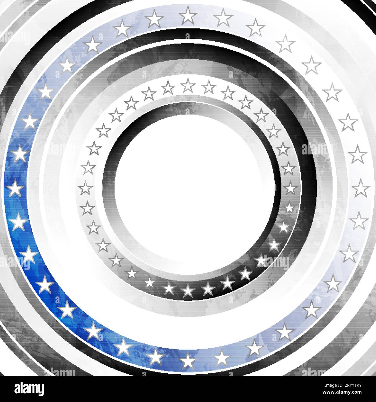 Grunge round black white concept USA flag with blue stripe. American ...
