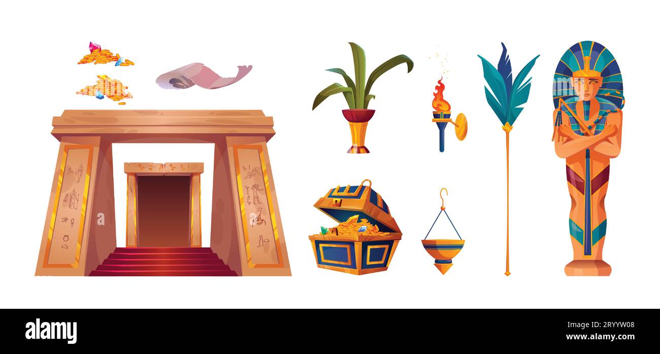 Ancient egypt pharaoh god temple vector game set. Old egyptian history ...