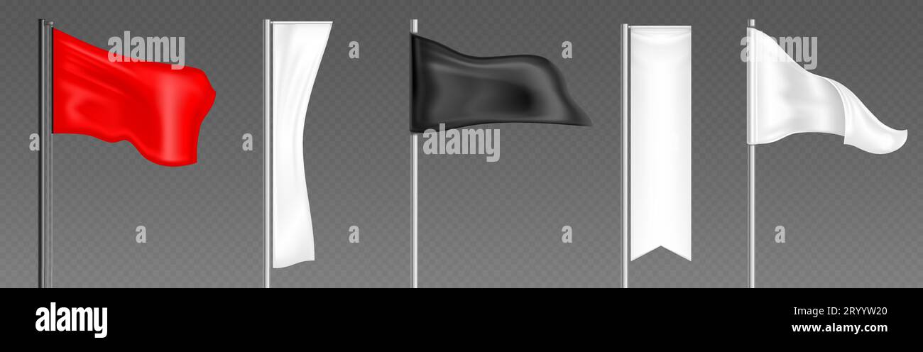 Silk flags on poles isolated on transparent background. Vector ...