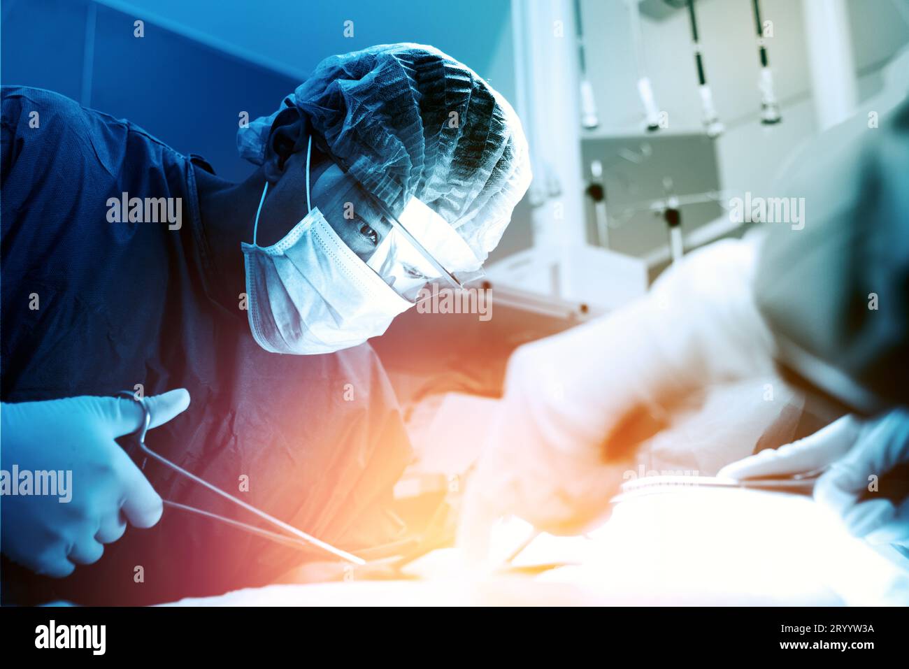Doctor and assistant nurse operating for rescue patient from dangerous ...