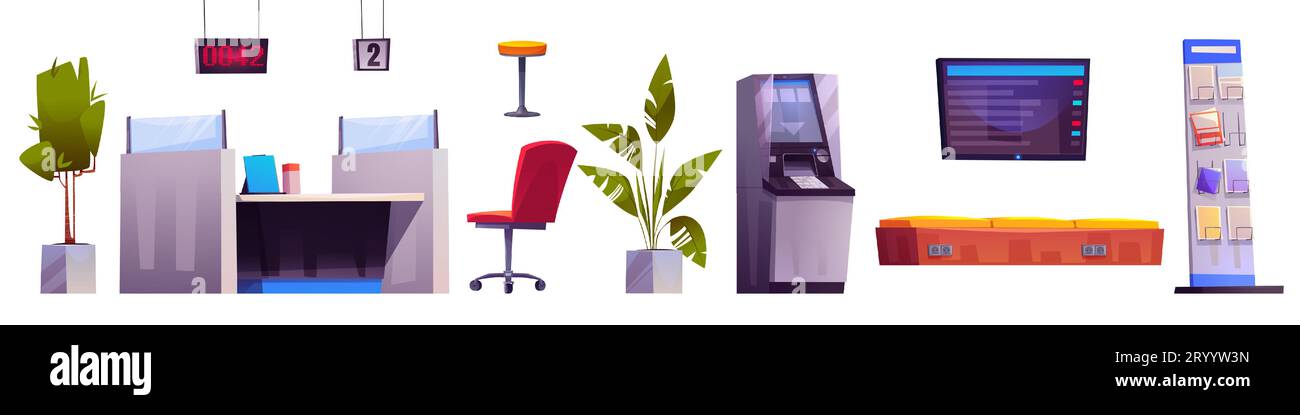 Bank office with customer service interior furniture and equipment ...