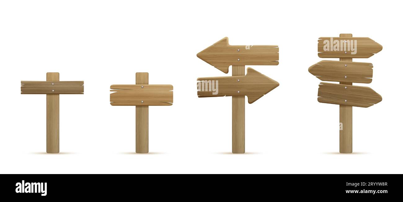 3d wooden arrow road sign board. Wood street pointer for direction ...