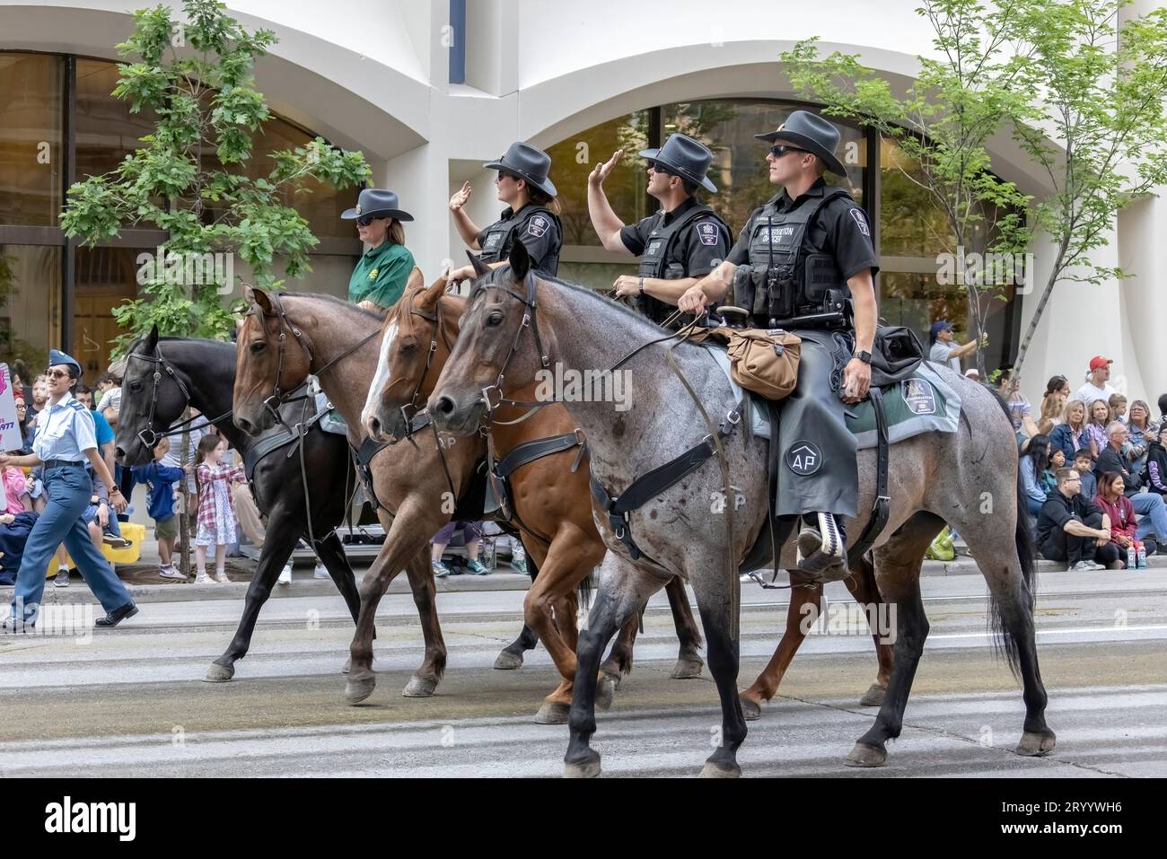Calgary, Alberta, Canada. July 7, 2023. A couple of police officers ...
