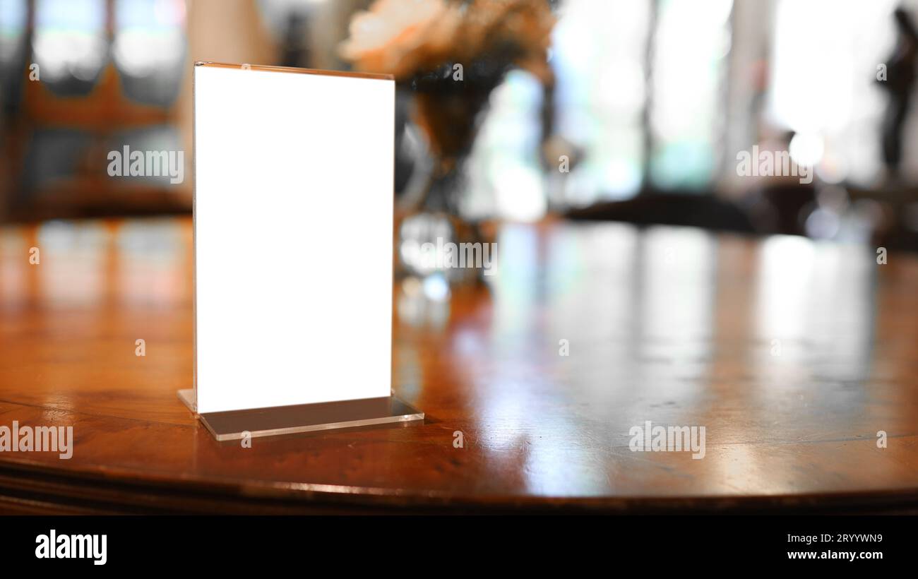 Cafe menu. Menu frame standing on wood table in Bar restaurant cafe ...