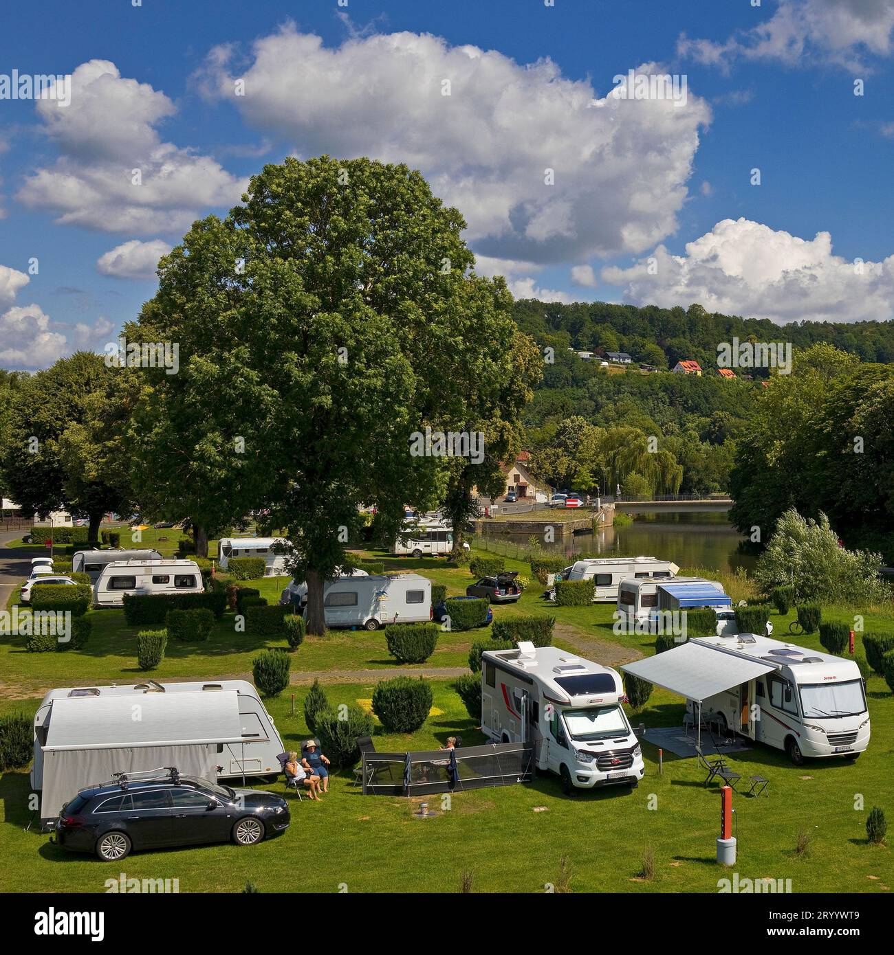 Campsite on the Obere Tanzwerder of the Fulda River, Hannoversch ...