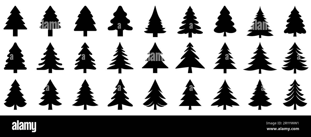 Christmas tree icon. Set of black christmas tree icons on white ...