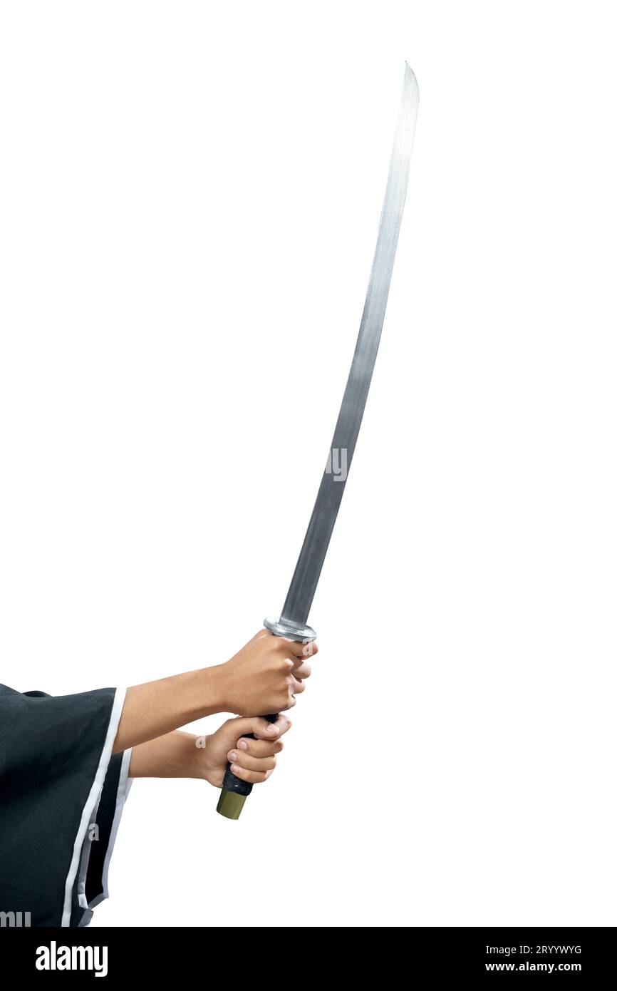 Samurai warrior holding the sword isolated over white background Stock ...