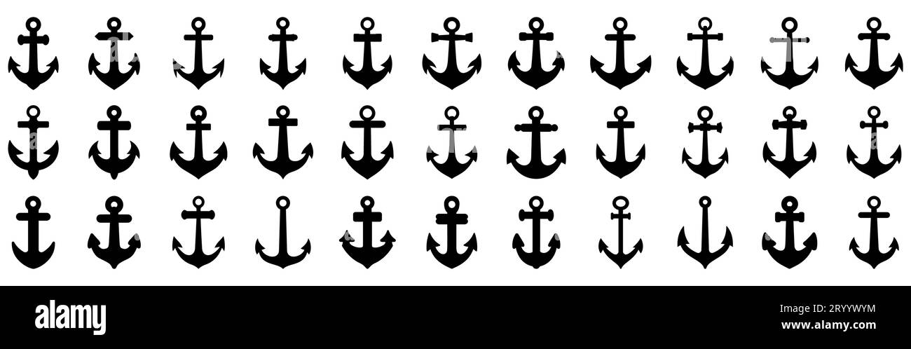 Anchor icon. Various shapes of anchors. Set of black anchor icons ...