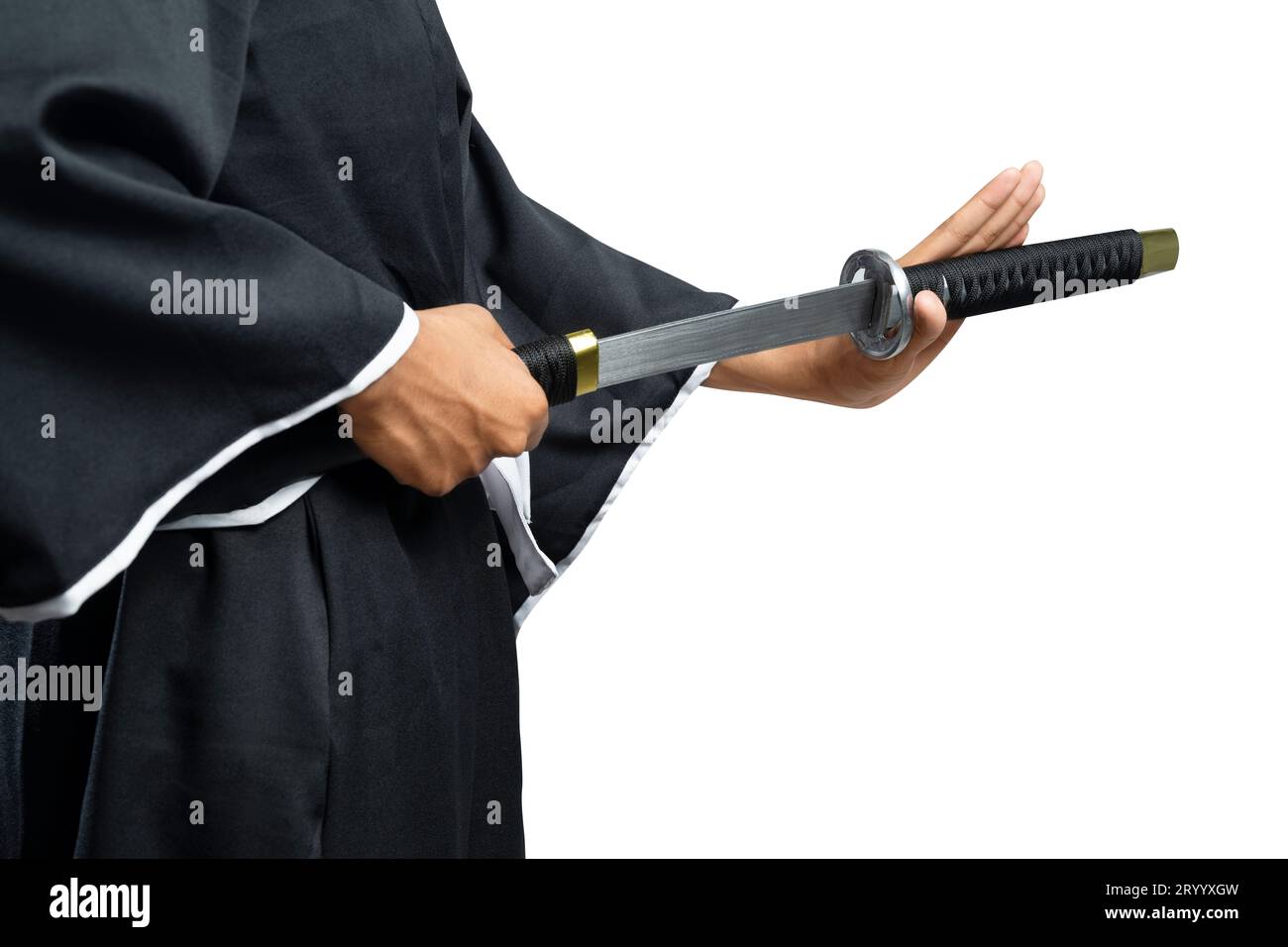 Samurai warrior gripping the sword isolated over white background Stock Photo - Alamy