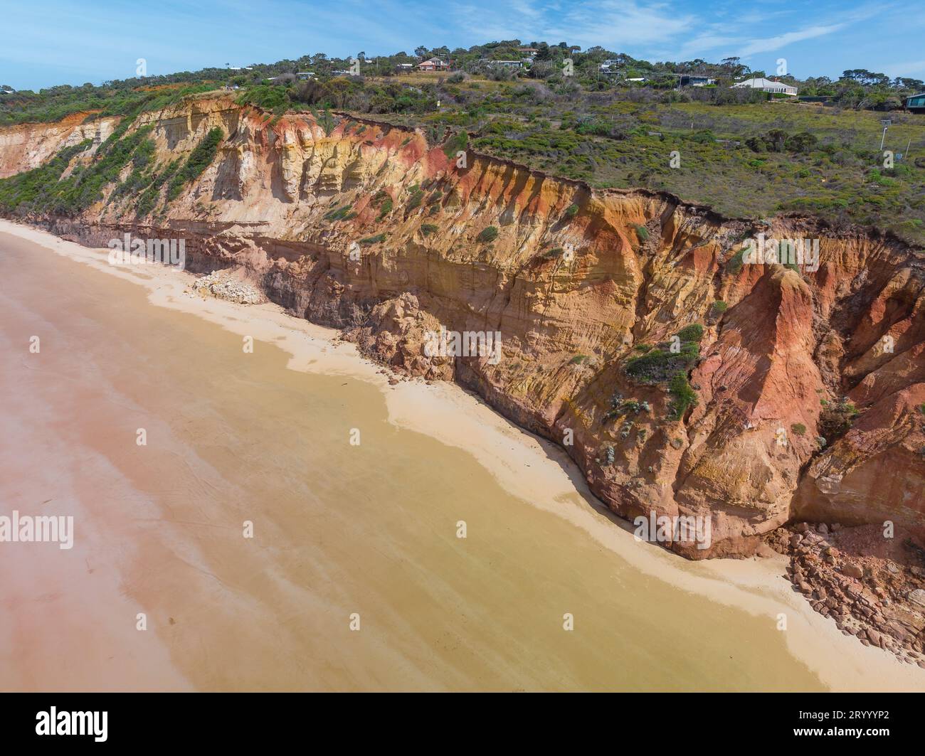 Aerial view of eroded cliffs along the Great Ocean Road at Anglesea in ...
