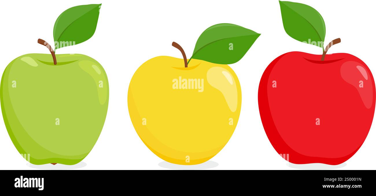 Fresh red, green and yellow apple fruits. Delicious apples on white ...