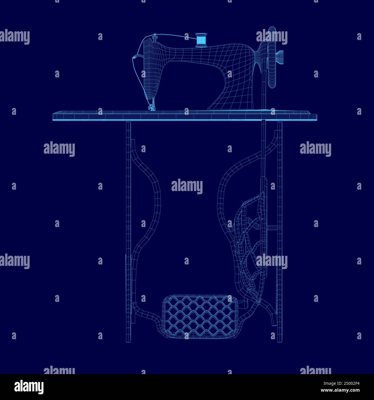 Sewing Machine Line Wireframe, Outline Vector Symbol Illustration. Side ...