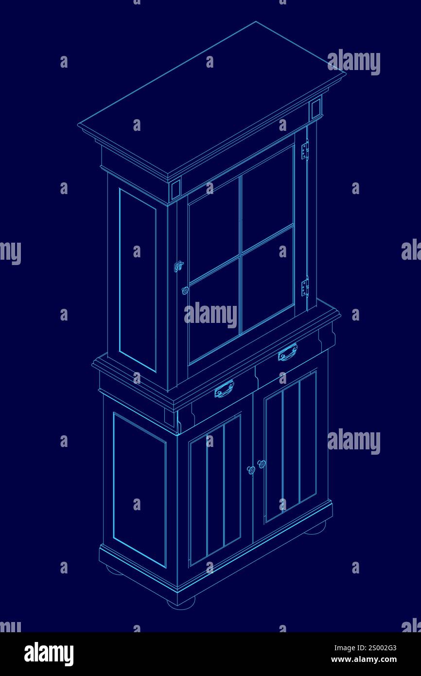 cabinet furniture outline isolated. Vector illustration. Isometric view ...