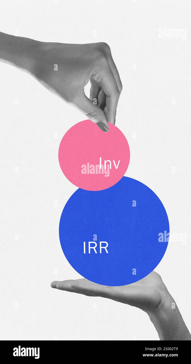 Cotemporary art collage. Hands balancing circles indicating ...