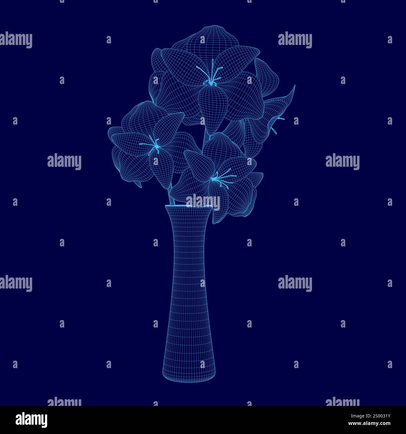 Wireframe vase with blooming flowers for decoration. Vector ...